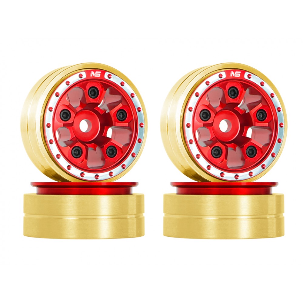 CNC Brass / Aluminum Beadlock Rim Set (RED) - AXIAL SCX24